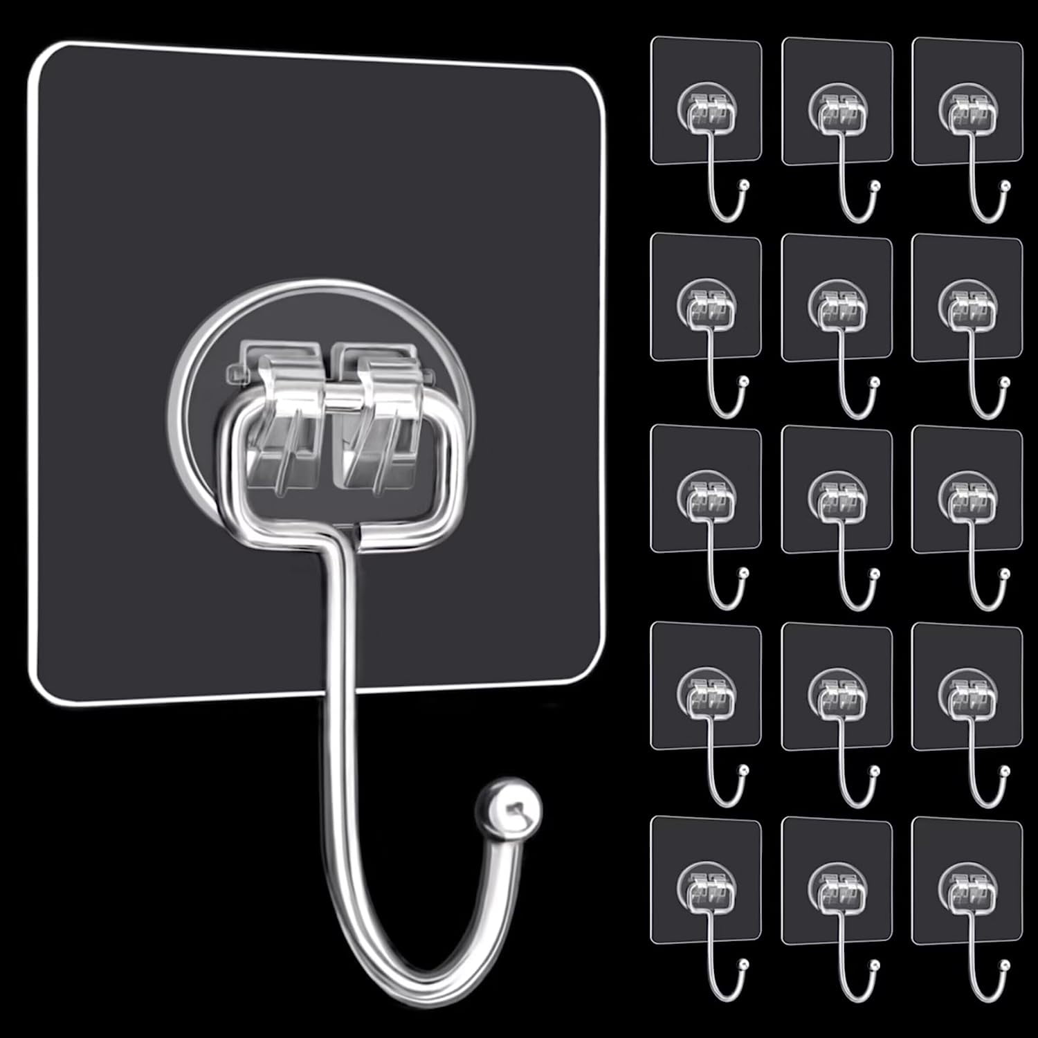 HYKE Large Adhesive Hooks, 16-Pack Hold 44lb(Max) Heavy Duty Sticky ...