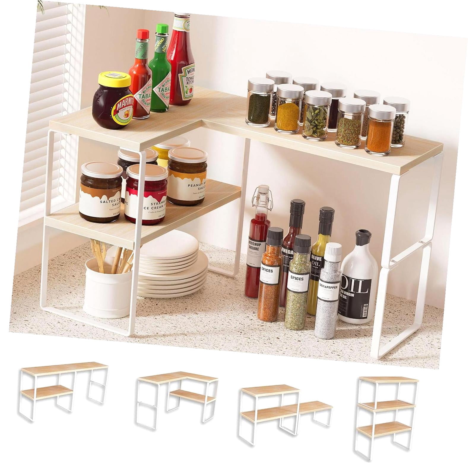 HYKE Large Countertop Organizer Corner Shelf, 2 Tier Adjustable ...