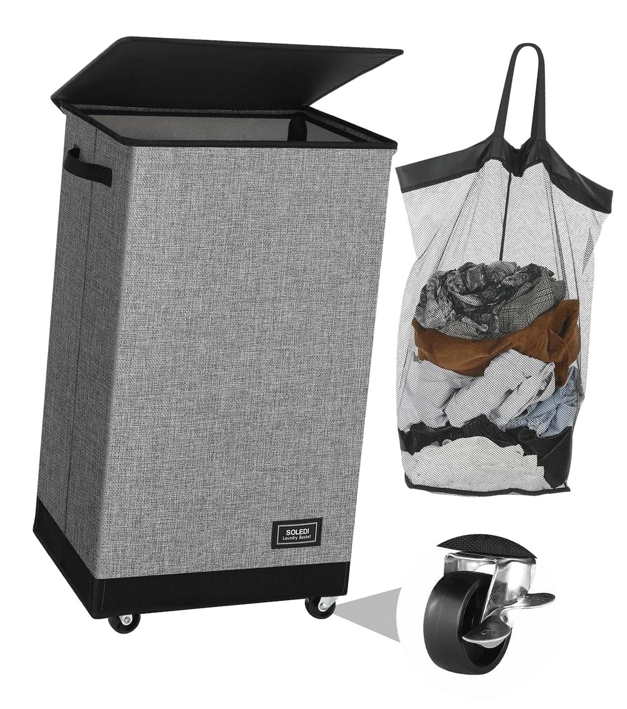 HYKE Laundry Basket with Wheels, Laundry Hamper with Lid 90L(23.8 gal ...