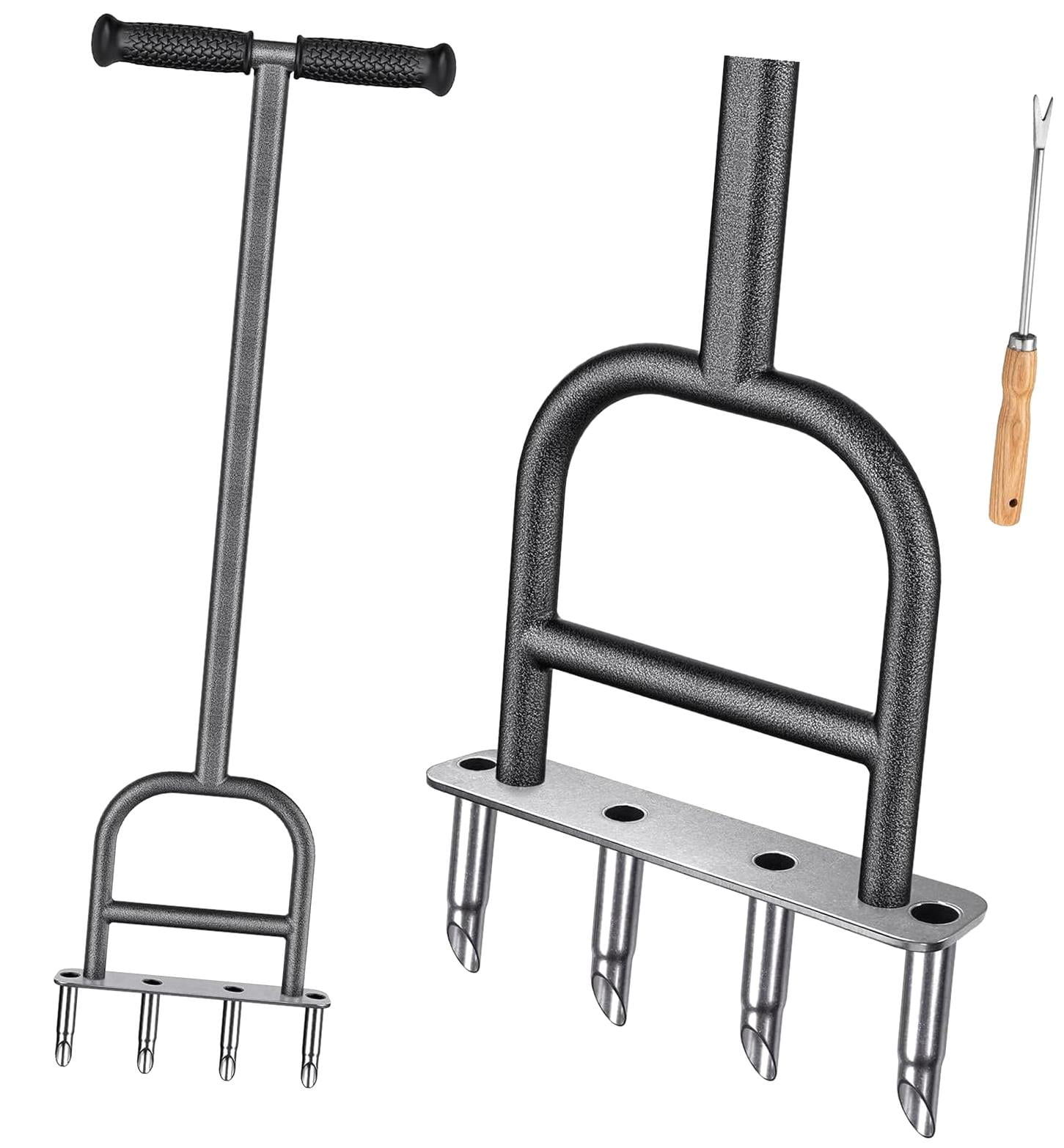 HYKE Lawn Aeration Tool, 4-Piece Stainless Steel Plug Aerator with ...