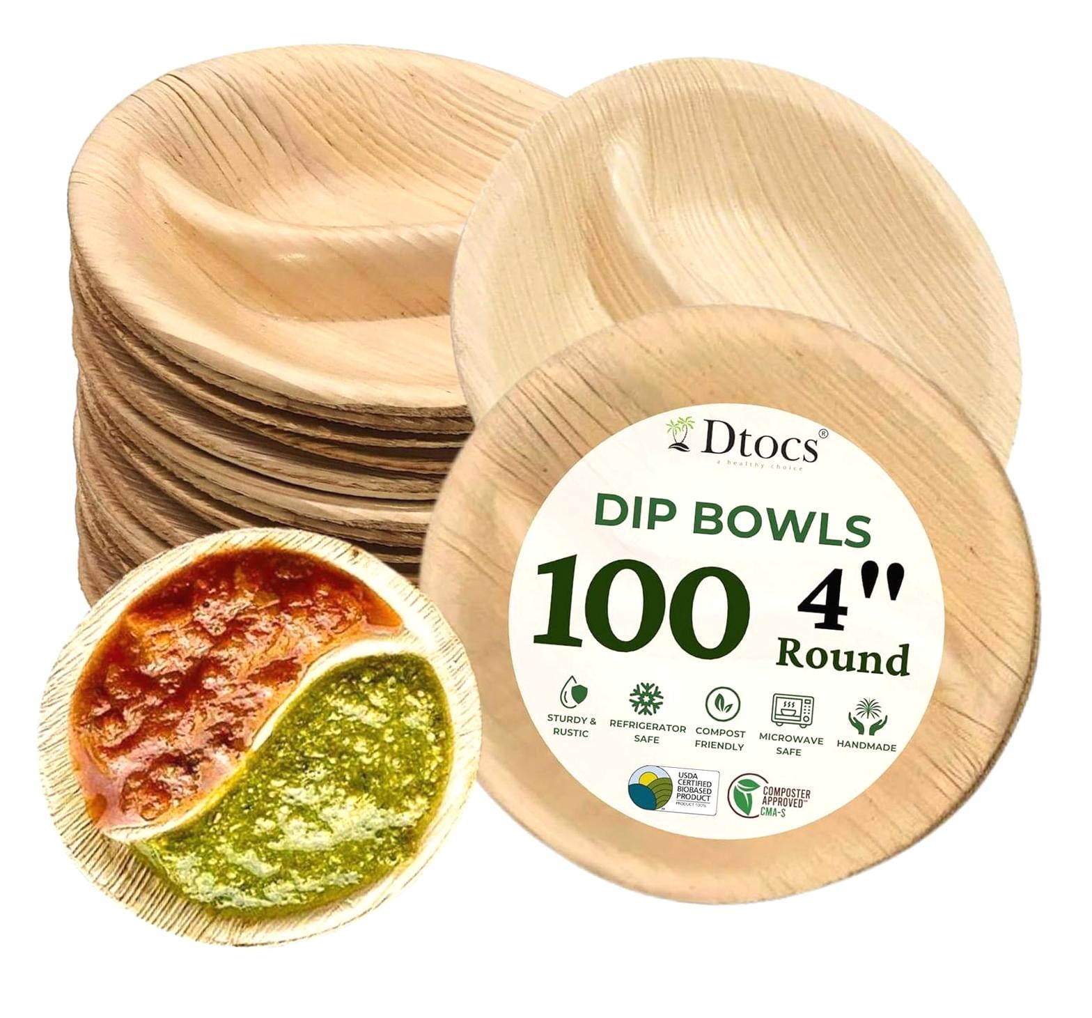 HYKE Leaf 4 Inch Round Dip Bowls Set (100) | Mini Divided Condiment ...