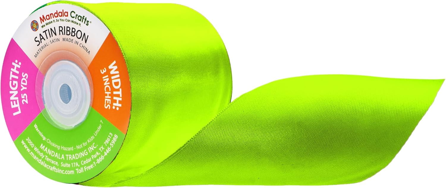 HYKE Lime Green Satin Ribbon for Crafts - 25 Yds 3 Inch Lime Green ...