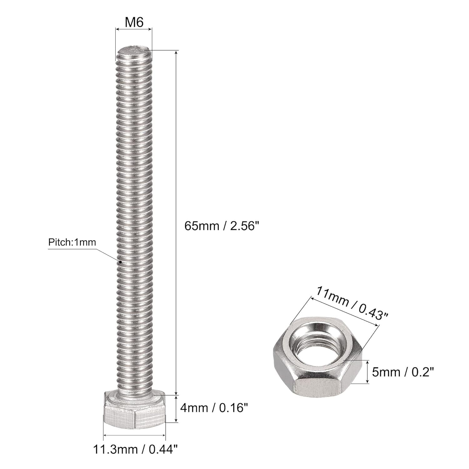 HYKE M6 x 50mm Hex Screws Bolts, Nuts, Flat & Lock Washers Kits, 304 ...