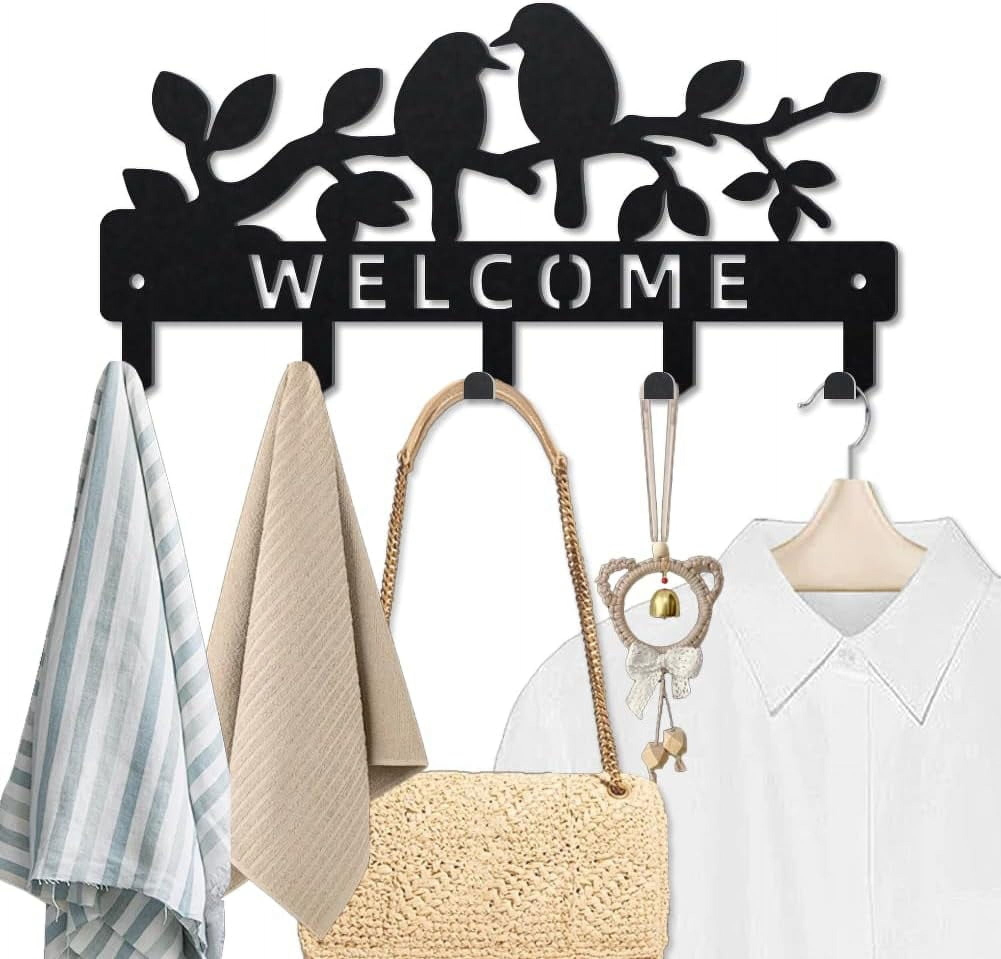 HYKE MAOYDIY Tree Branch Bird Metal Key Hook Welcome Text Coat Rack ...
