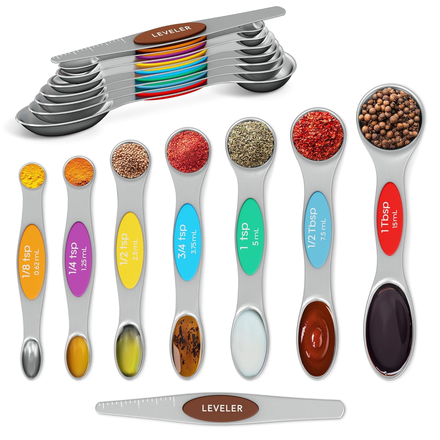 HYKE Magnetic Measuring Spoons Set Stainless Steel - 7 Pcs Metal ...