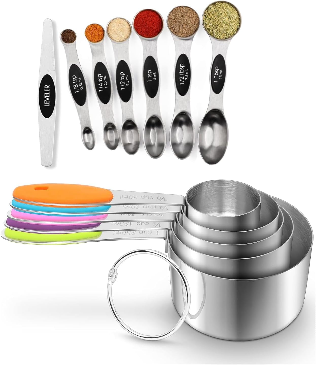 HYKE Magnetic Measuring Spoons Set Stainless Steel with er, Stackable ...