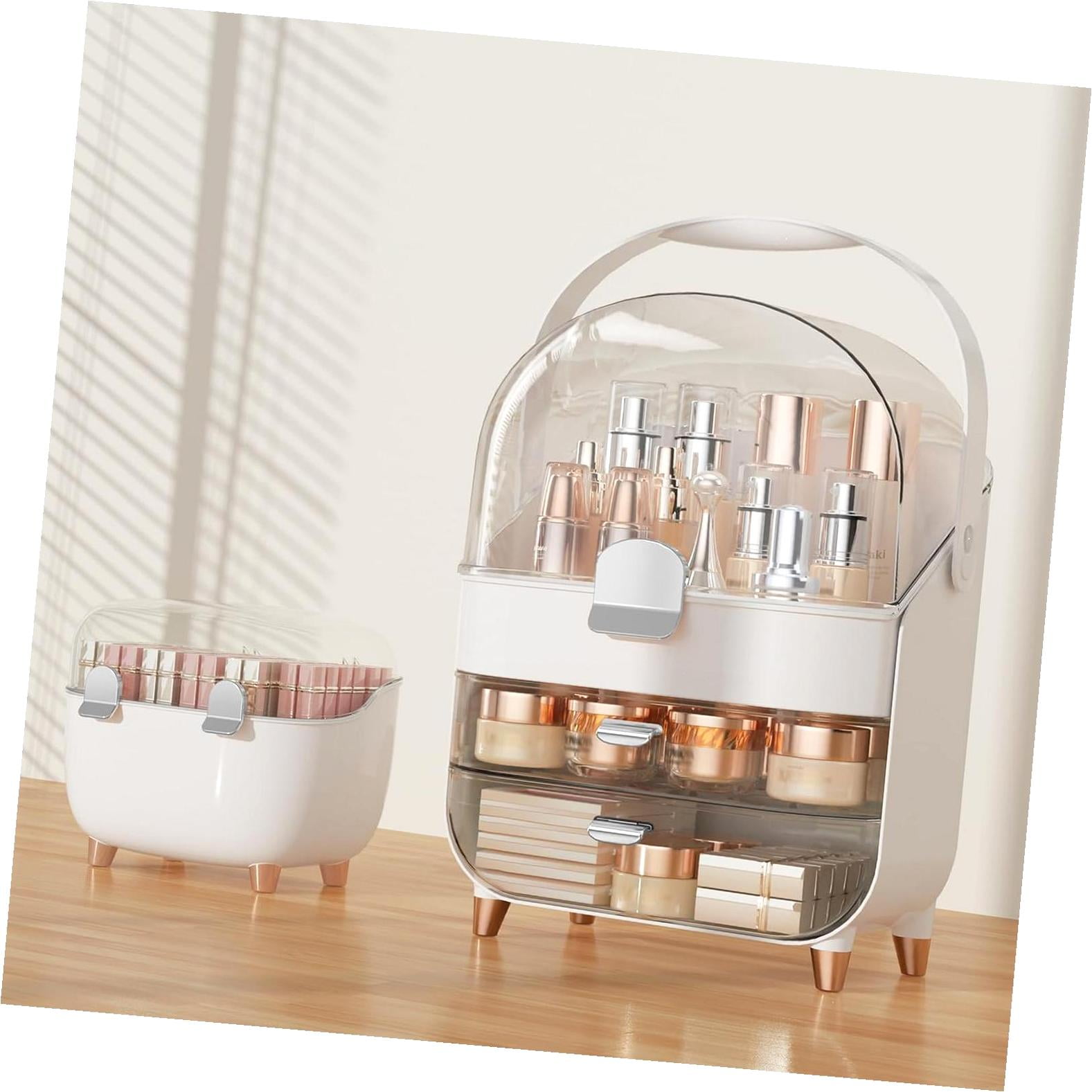 HYKE Makeup Organizer Desktop, Holder with Cover & Compartments ...