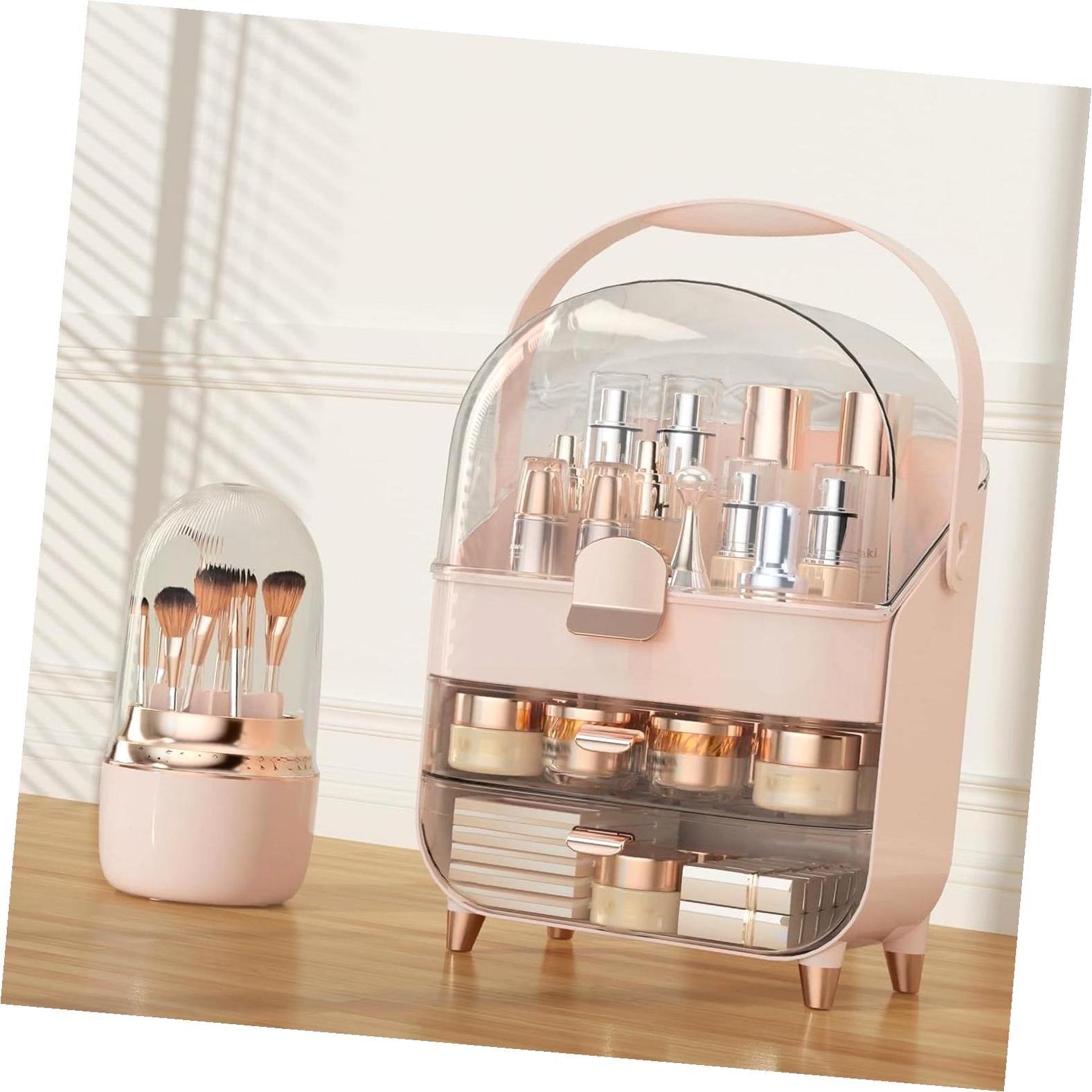 HYKE Makeup Organizer Desktop, Holder with Cover & Compartments ...