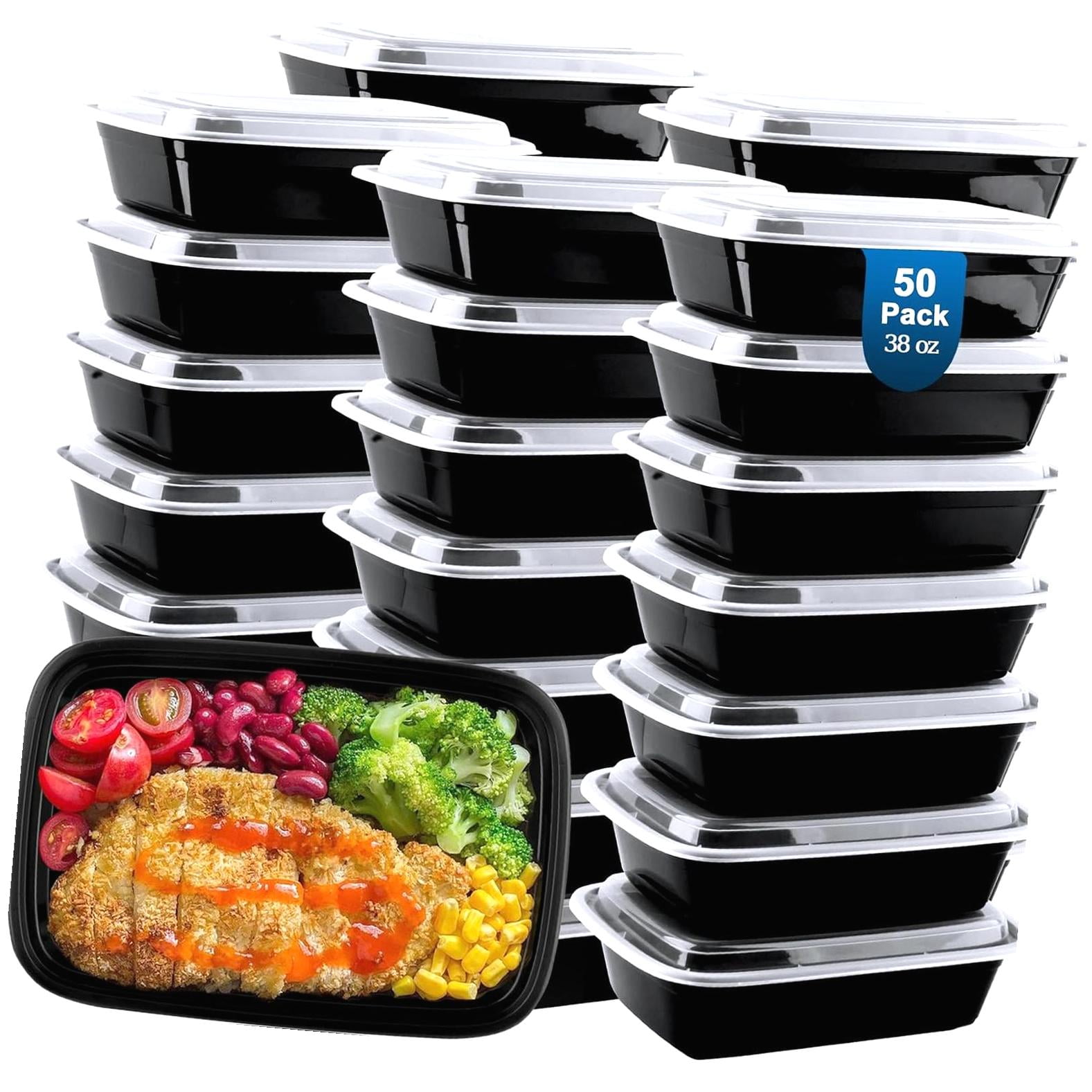 HYKE Meal Prep Containers 50 Pack - 38 oz plastic food containers with ...