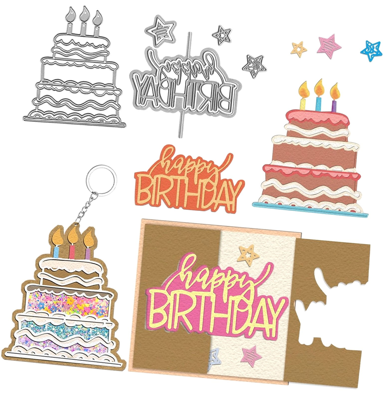 HYKE Metal Birthday Cake Stars Words Die Cuts for Card Making ...