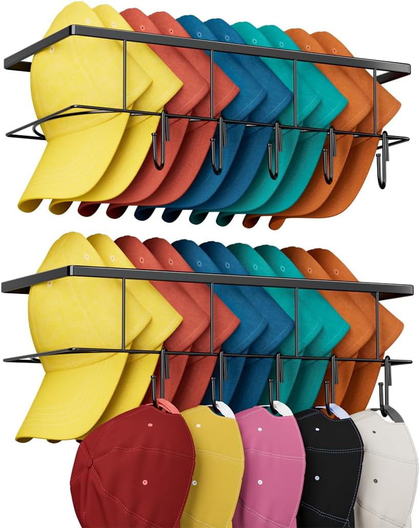HYKE Metal Hat Racks for Baseball Caps, 2 Packs Wall Mounted Hat ...