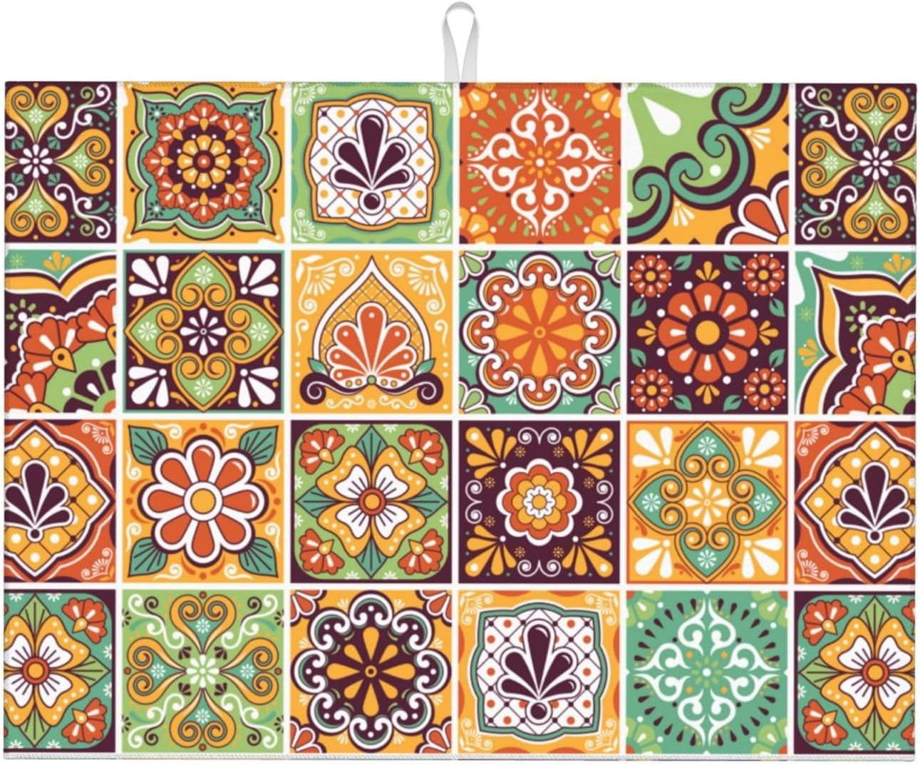 HYKE Mexican Tiles Colorful Dish Drying Mat For en Counter, Boho Ultra ...