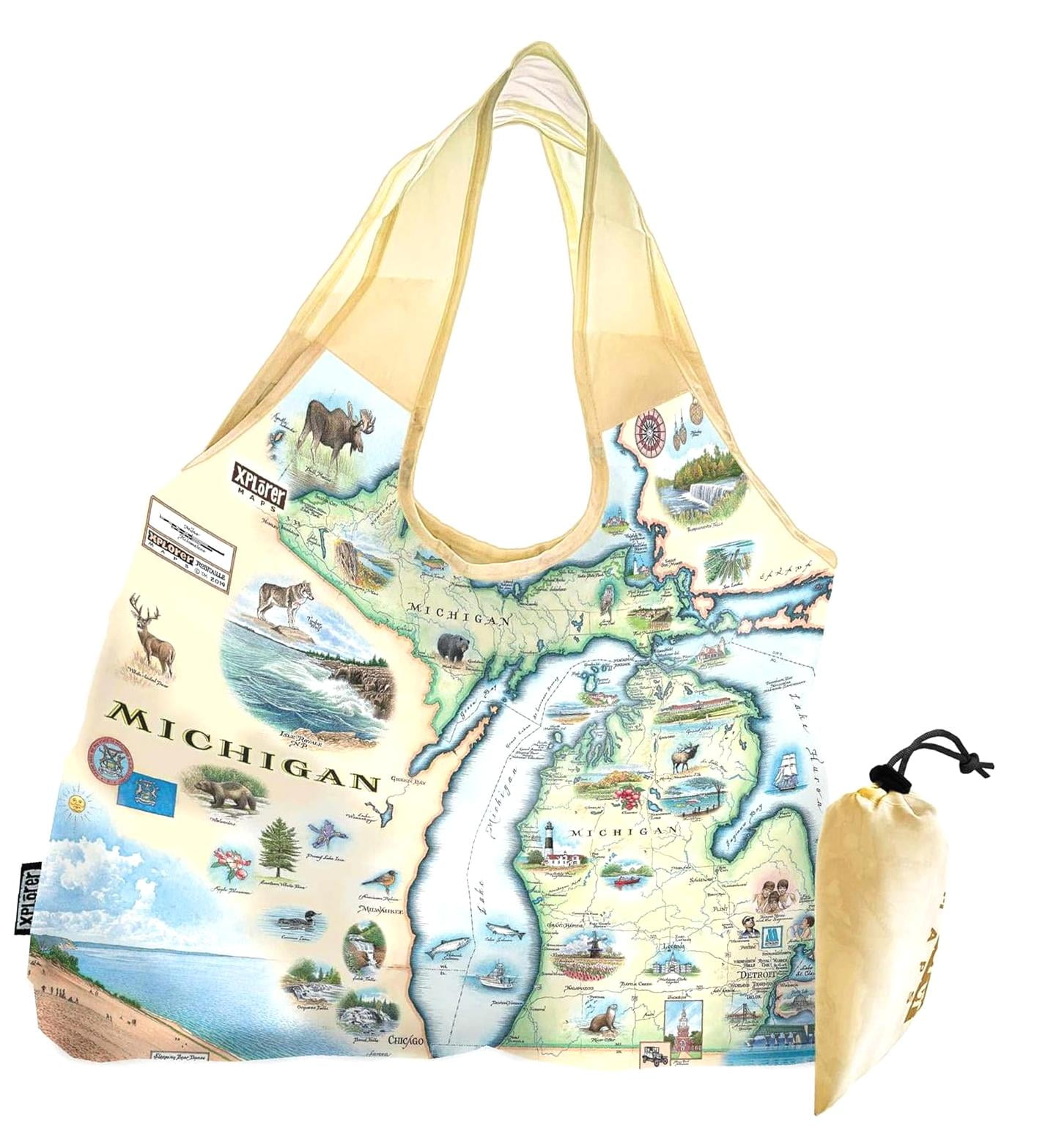 HYKE Michigan State Map Pouch Tote with Handles – , Grocery Shopping ...