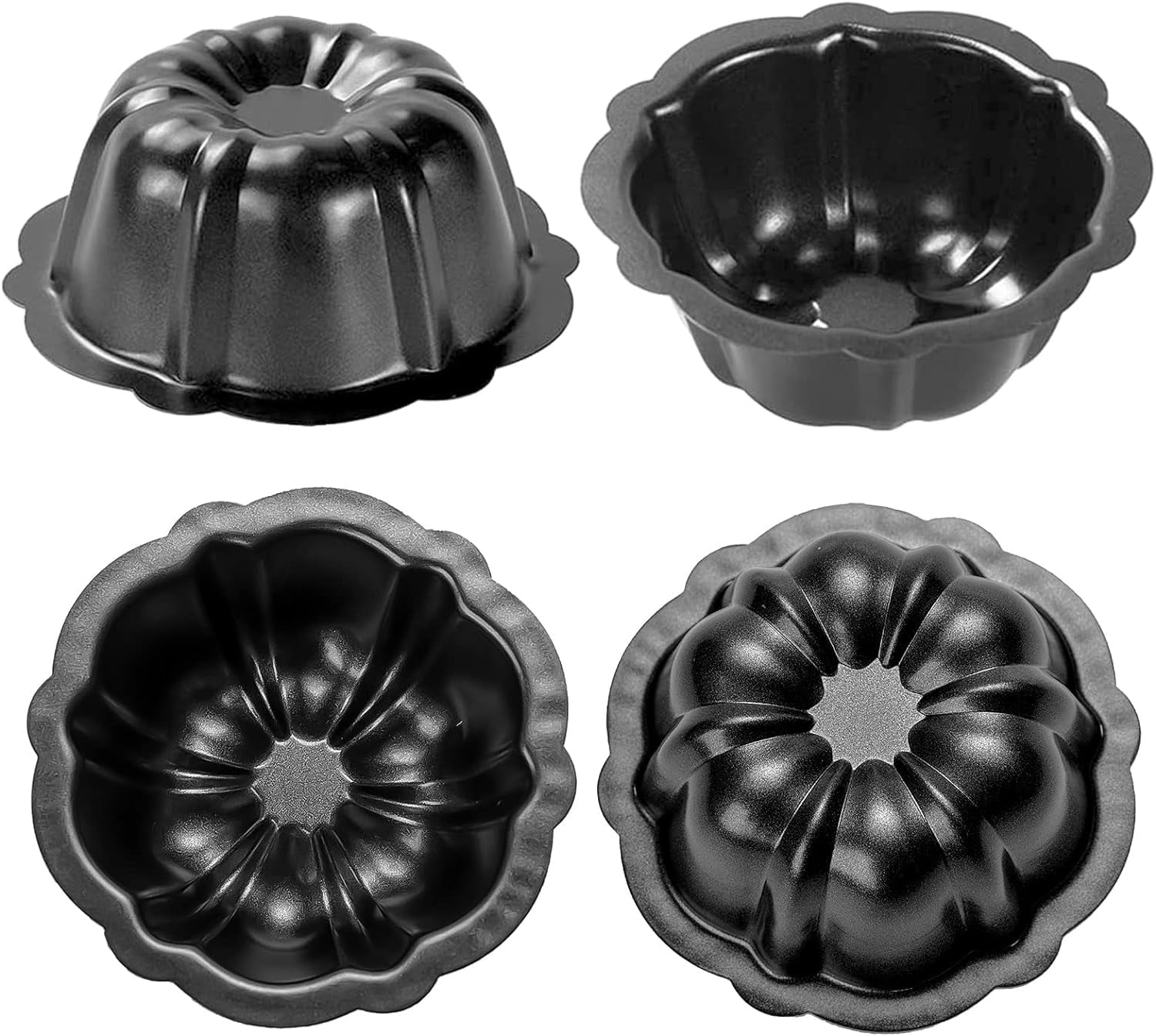 HYKE Mini Budtcake Pan, 4 Inch Black Nonstick Fluted Lava Cake Pans ...