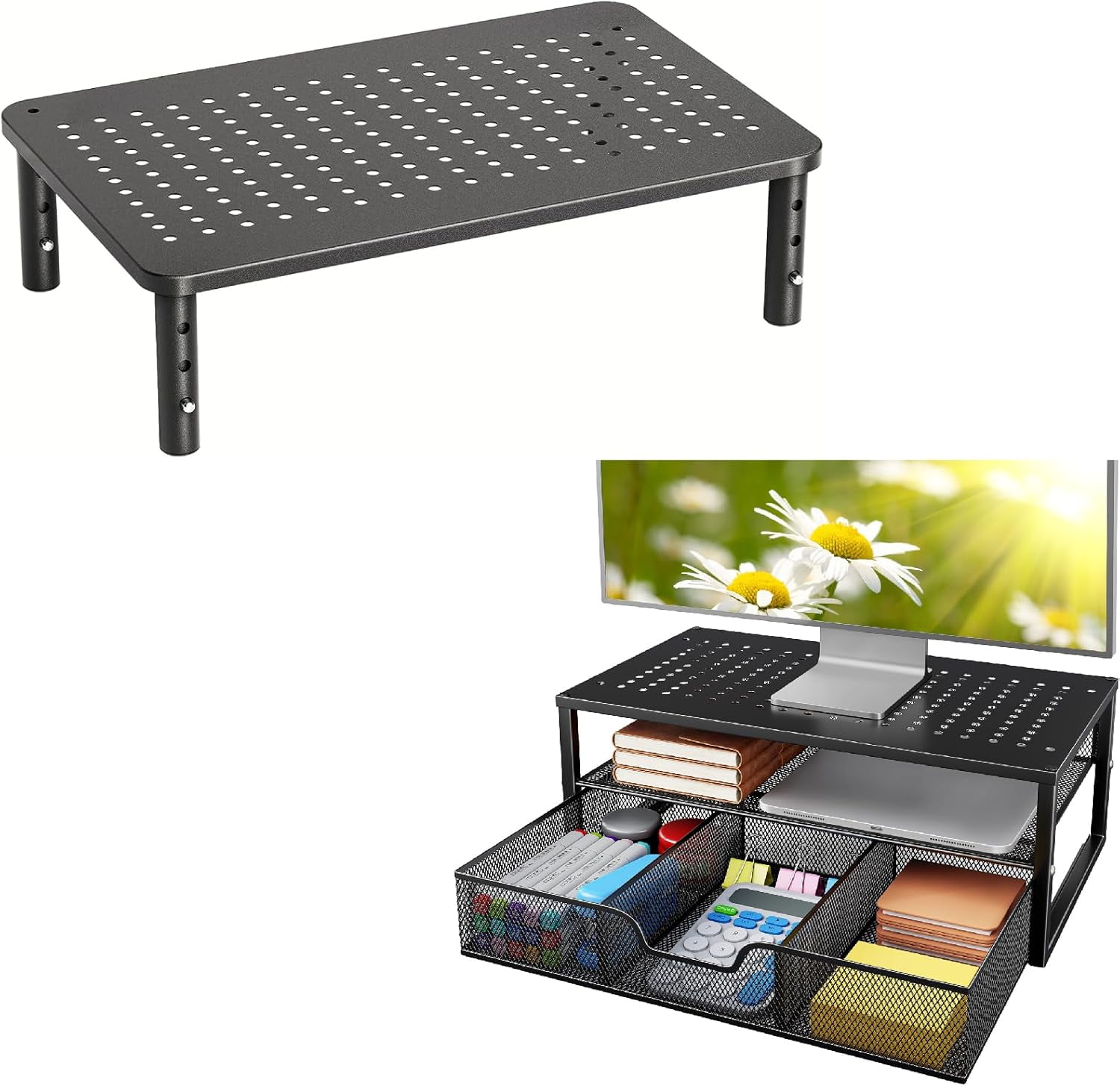 HYKE Monitor Stand, 2-Tier Metal Monitor Stand Riser Desk Organizer ...