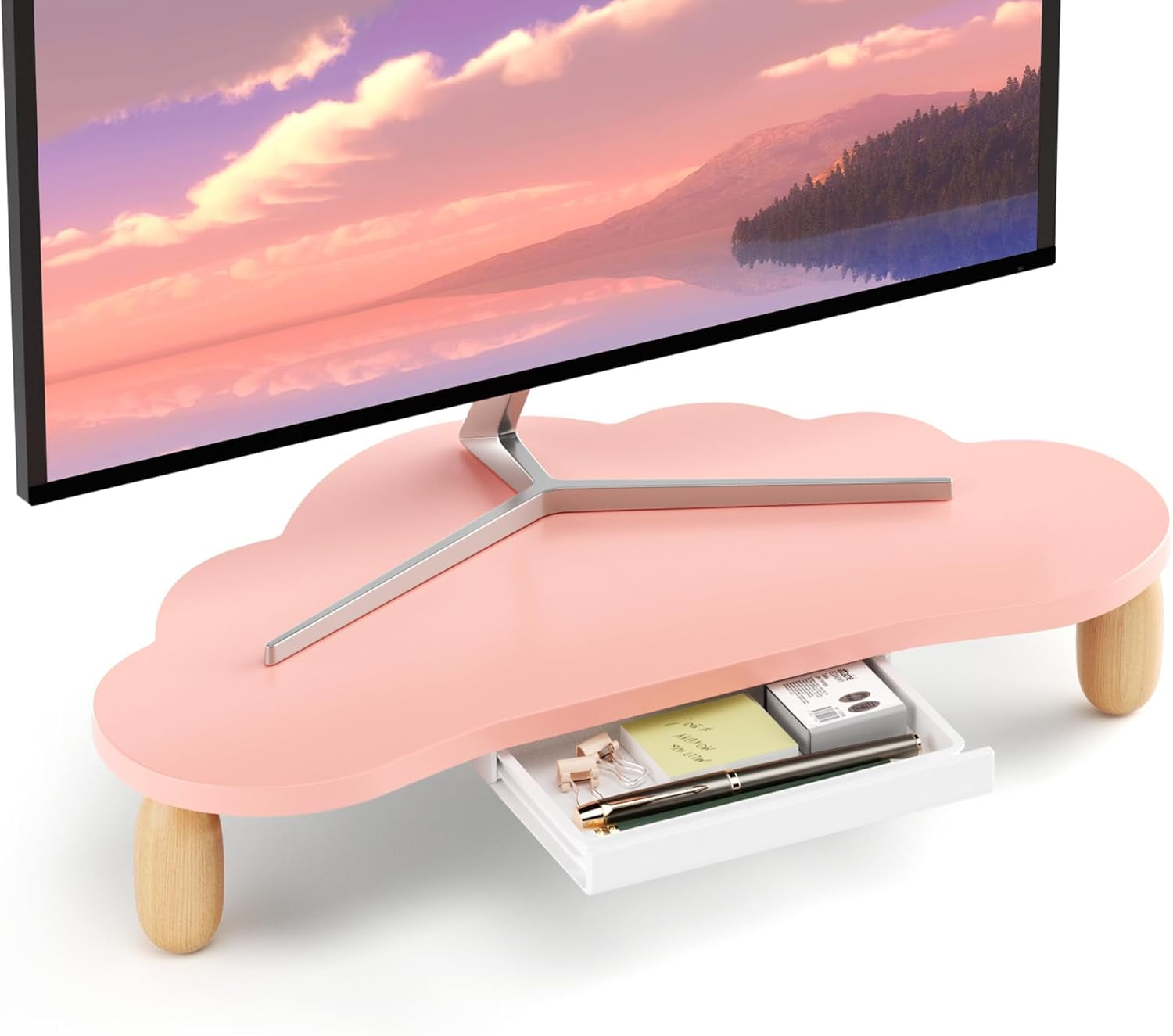 HYKE Monitor Stand Riser,Cloud-Shaped Sturdy Wood Computer Monitor ...