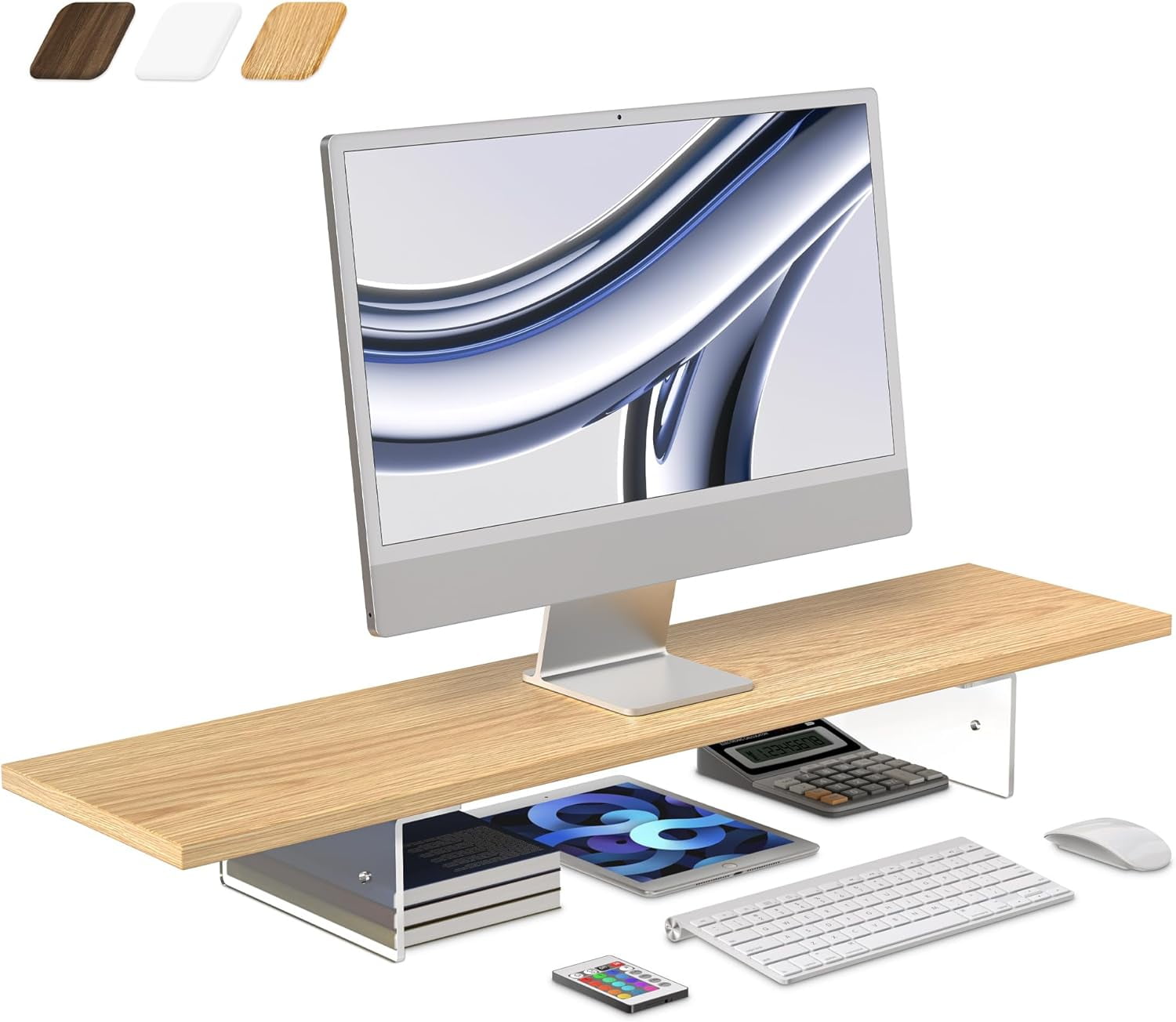 HYKE Monitor Stand Riser,Wood & Acrylic Computer Monitor Stand with LED ...
