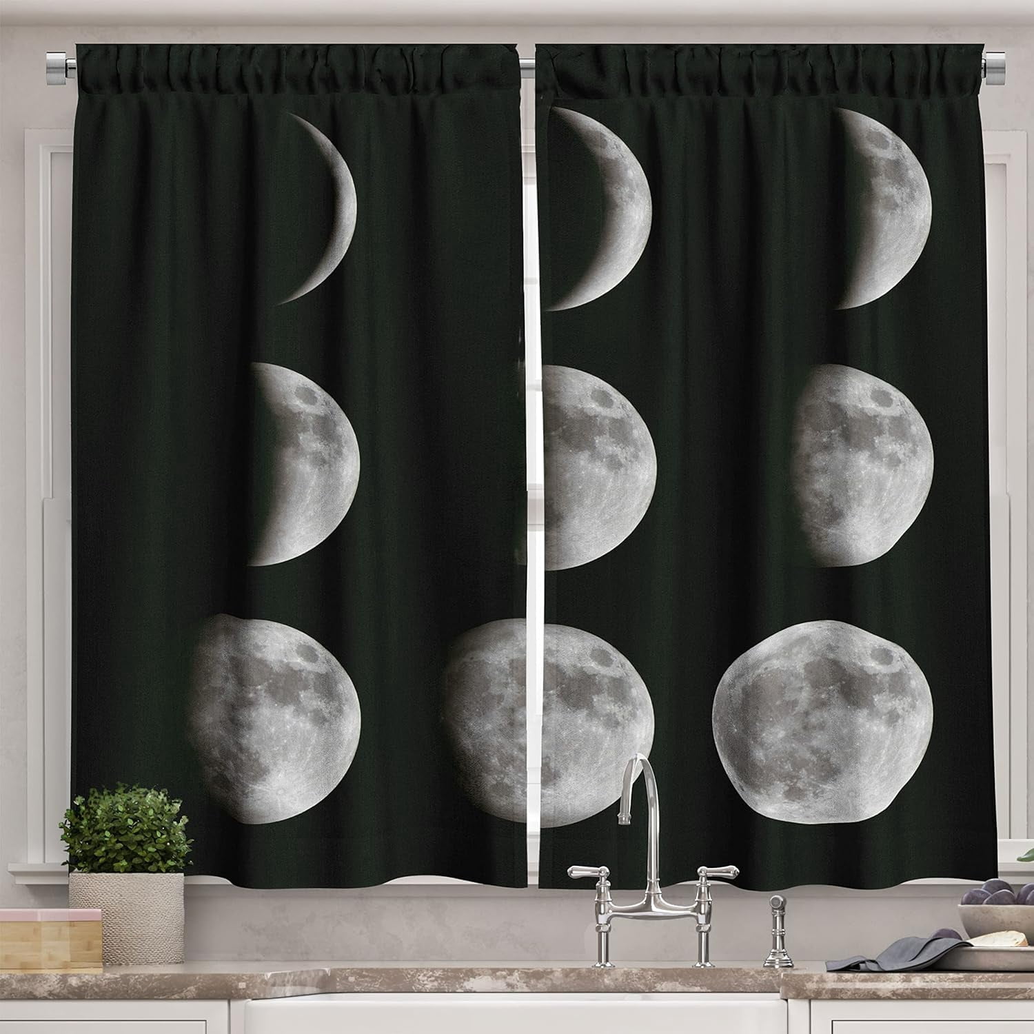 HYKE Moon Phases Long Kitchen Curtains, Phases of The Moon from New to ...