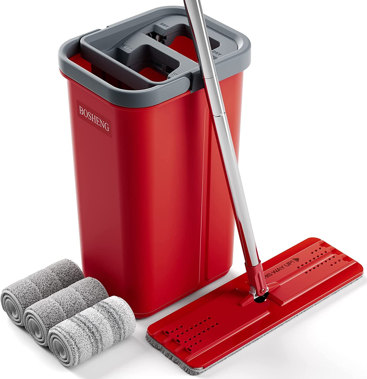 HYKE Mop and Bucket with Wringer Set, Flat Mop and Bucket, Squeeze ...