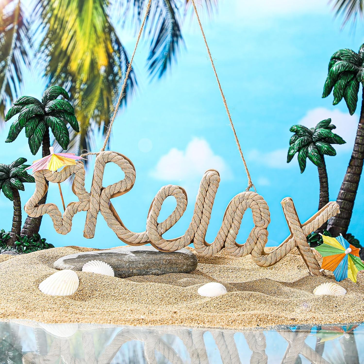 HYKE Natural Rope Relax Sign with Starsh Wall Decor Coastal Plaque ...