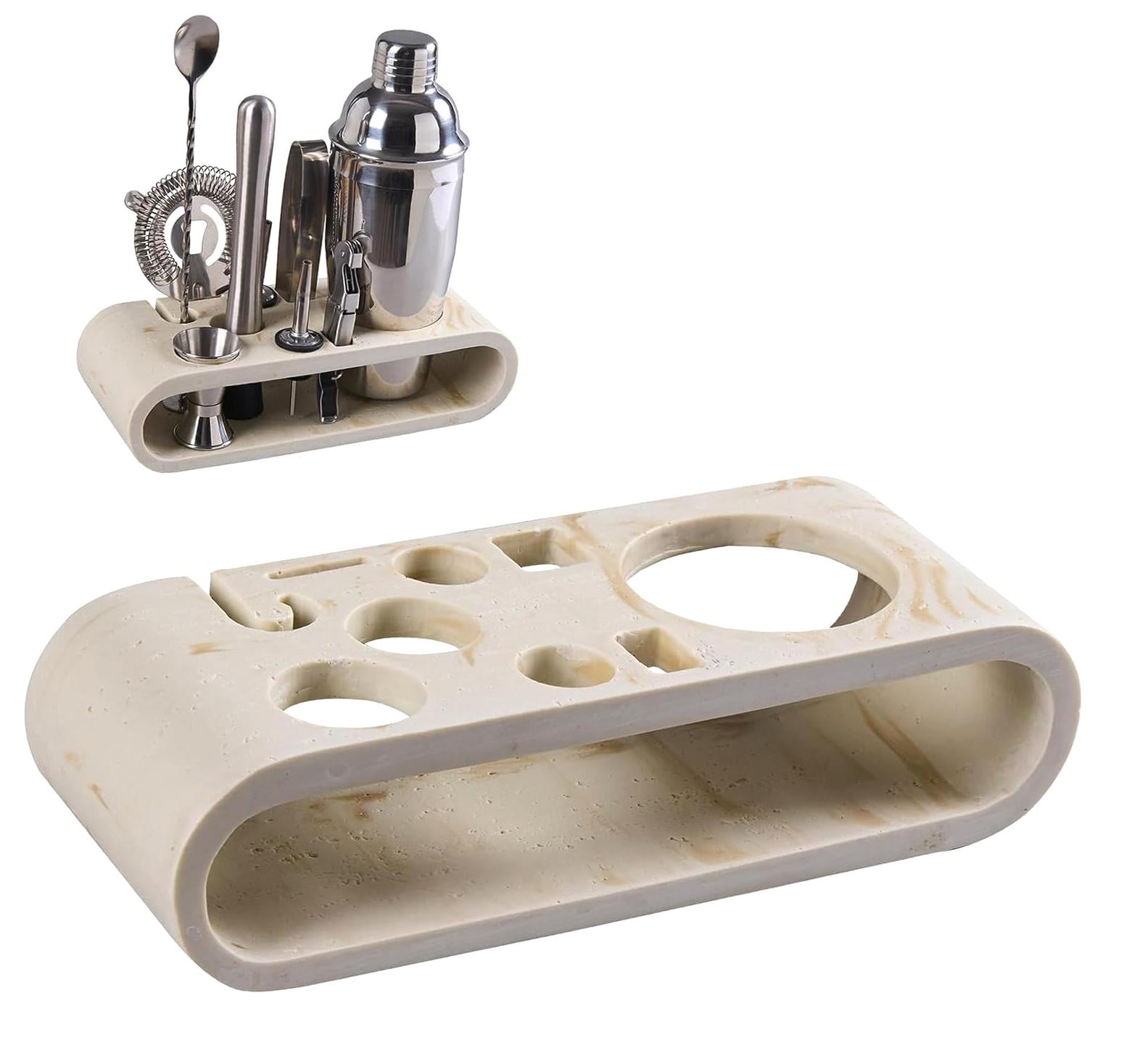 HYKE Natural Travertine Textures Beige 9-Piece Bar Tool Holder Stand ...