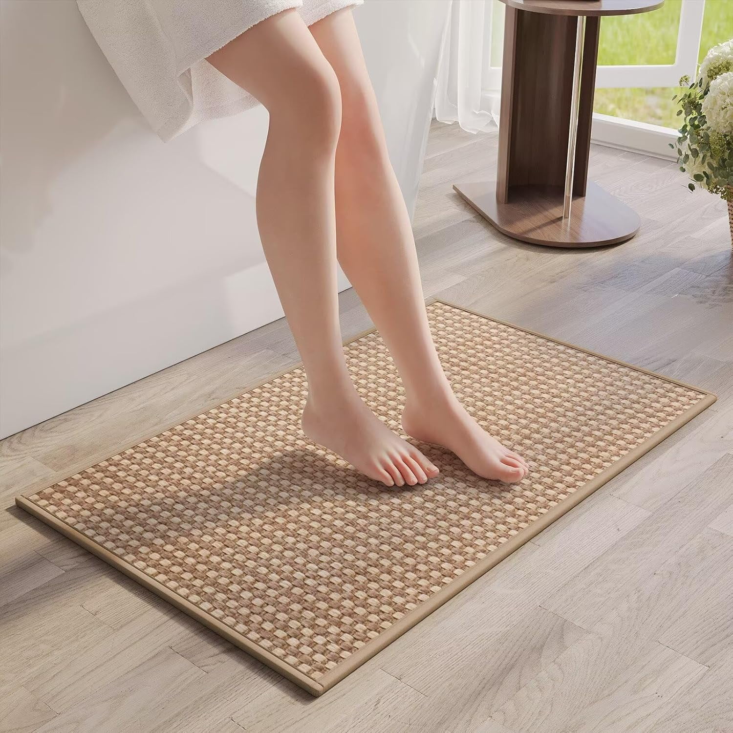 HYKE Non Slip Bath Mat Bathroom Rugs, Soft Braided Ultra Thin Bath Mats ...