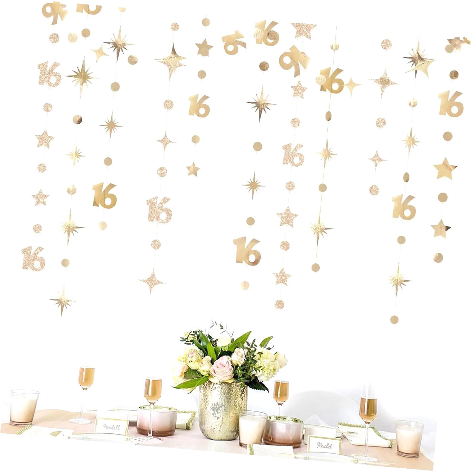 HYKE Number 16 Glitter Dot Garland Banner, Sweet Sixteen Backdrop Decor ...