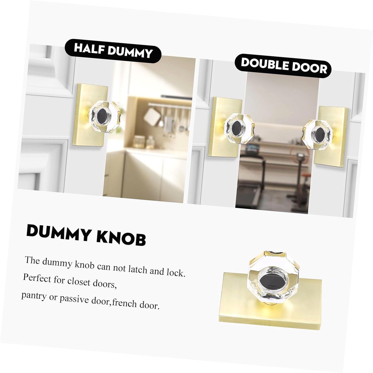HYKE Octagon Glass Crystal Dummy Door Knob Satin ,Non-Turning Dummy ...