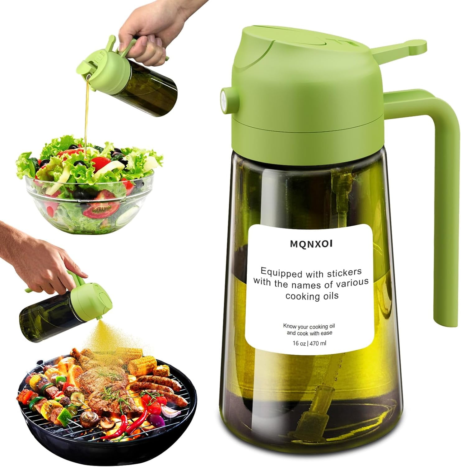 HYKE Oil Sprayer for Coo, 2 in 1 Olive Oil Dispenser Bottle for Kitchen, 16oz/470ml Premium ...