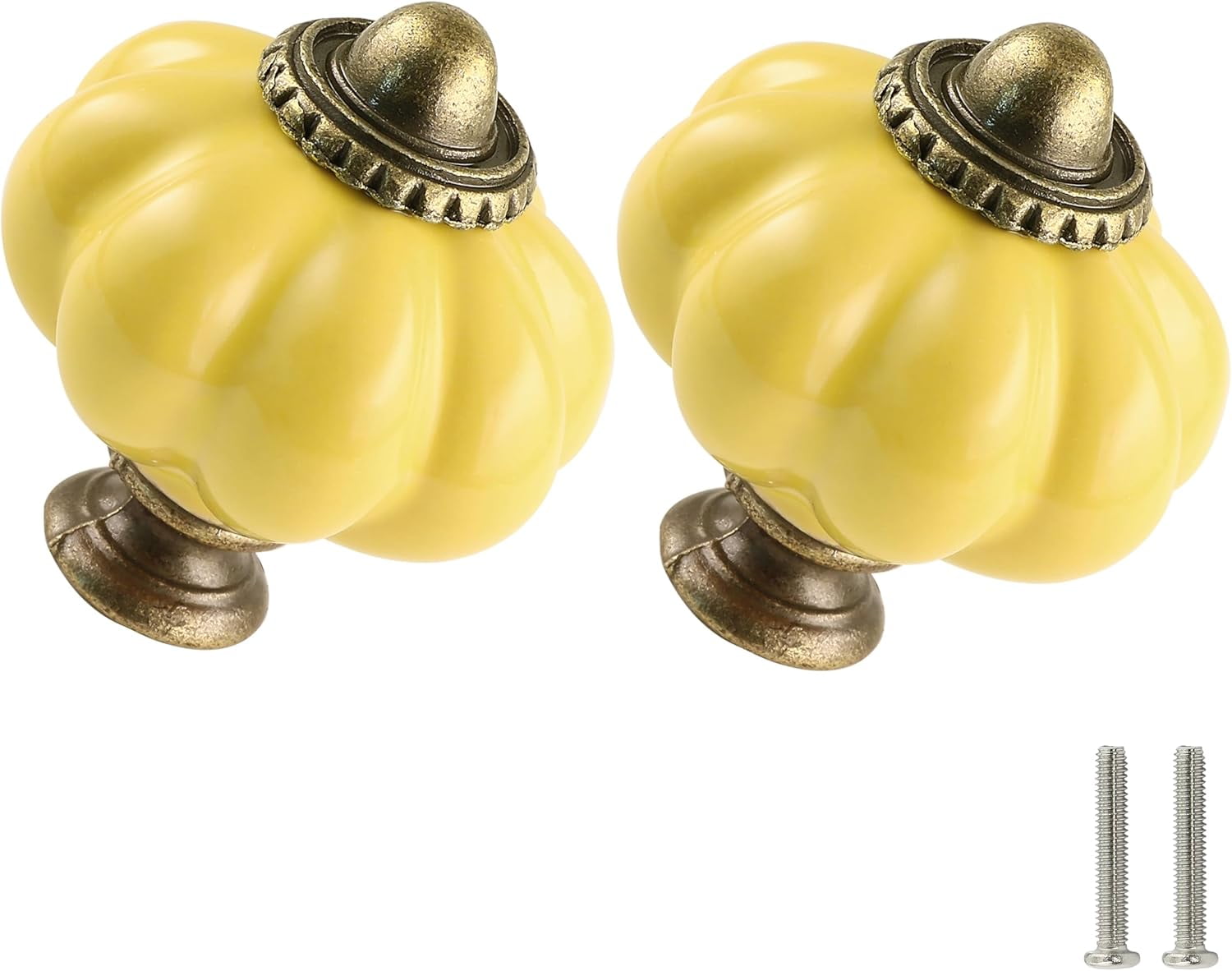 HYKE Pale Yellow Pumpkin Knobs 6 Pack Ceramic Cabinet Knobs Vintage ...