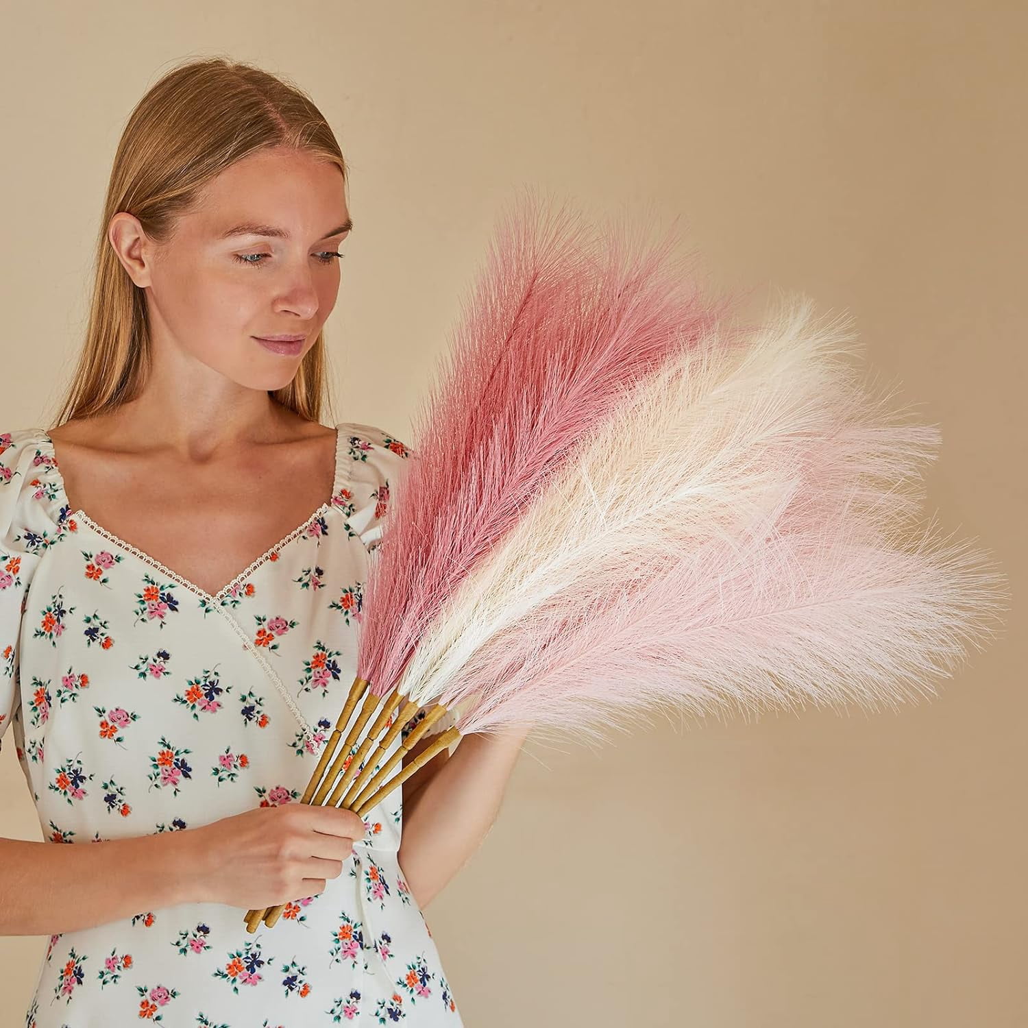 HYKE Pampas Grass Pink 24 Inch, 6pcs Faux Pampas Grass, Articial Pink ...