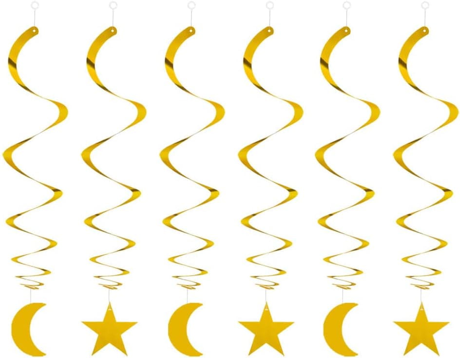 HYKE Party Star Moon Swirl Decorations, Gold Ceiling Hanging Swirl ...