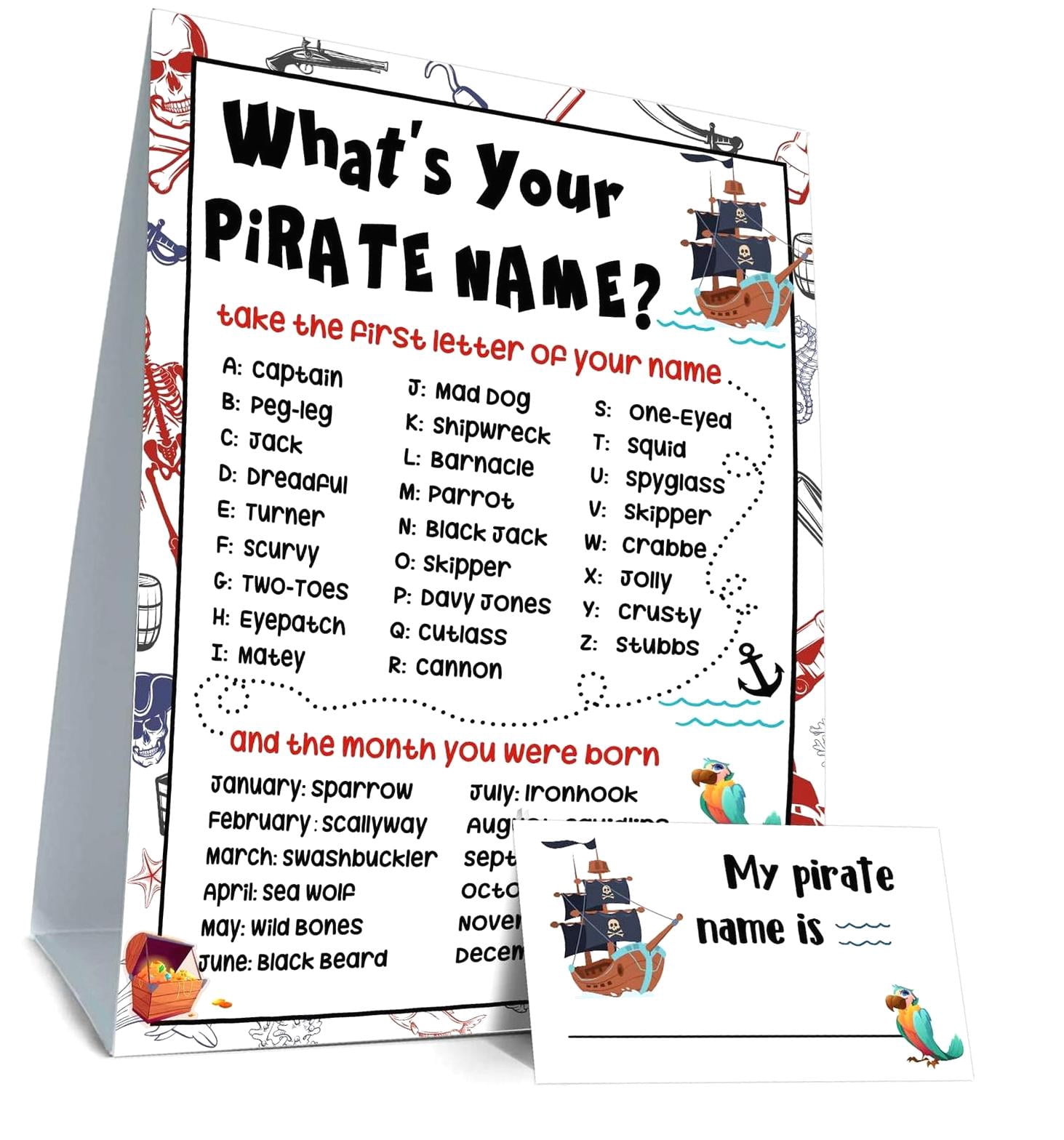HYKE Pirate Name & Birthday Celebration Set, Pirate-Themed Sign & 30 ...