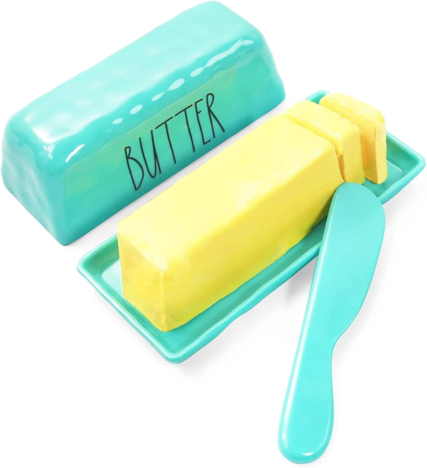 HYKE Polished Melamine Butter Dish with Lid and Knife, Holder with ...