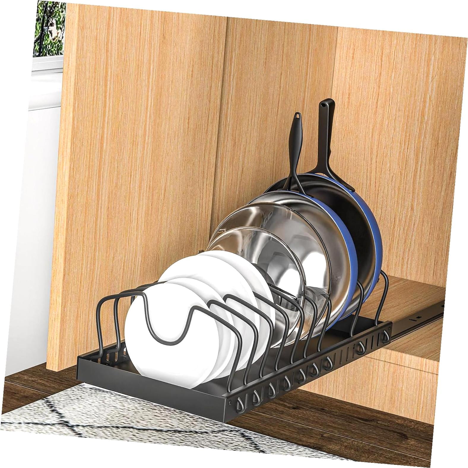 HYKE Pots and Pans Organizer Under Cabinet, 8-Tier Sliding Adjustable ...