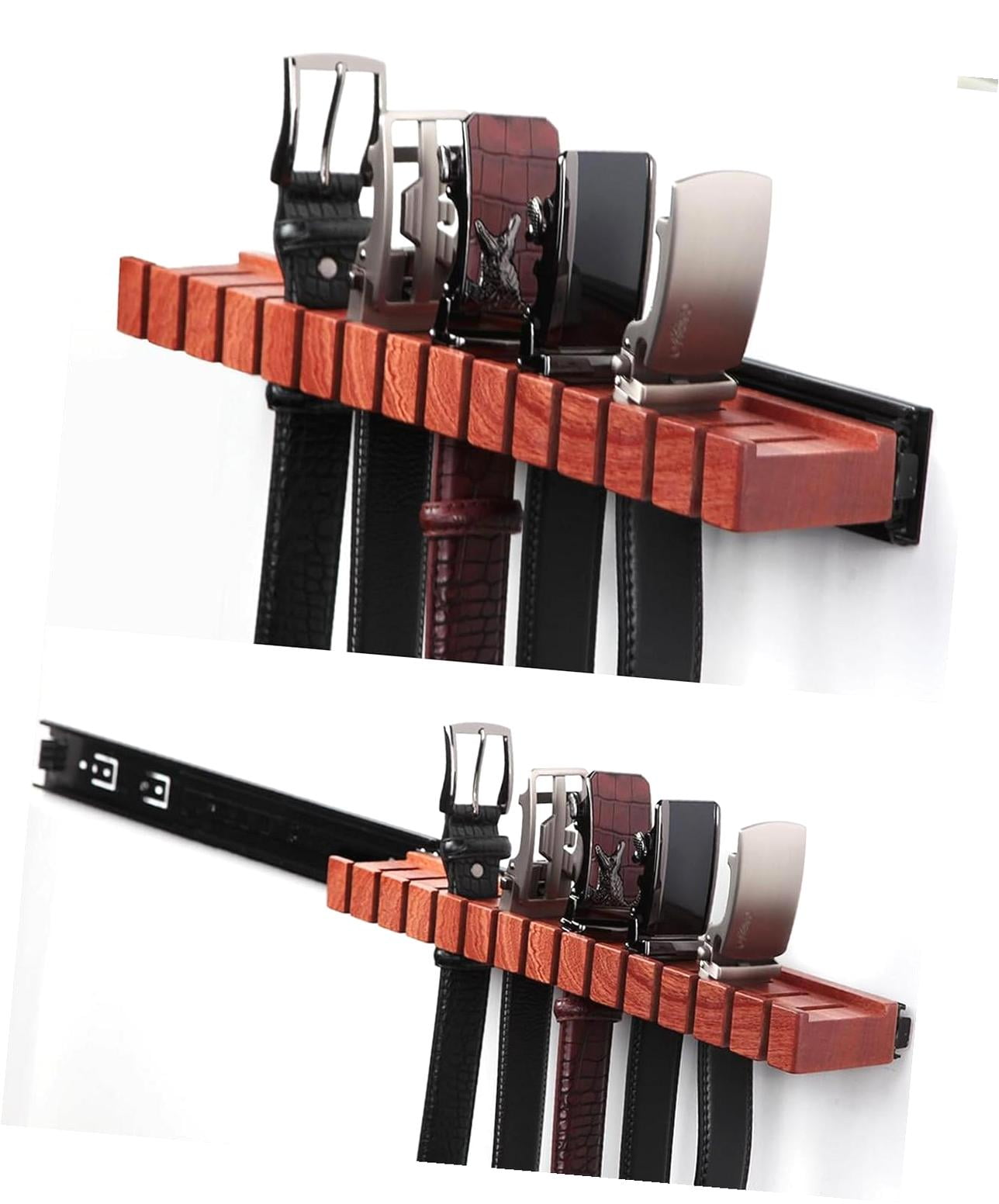 HYKE Premium Walnut Wood Belt Organizer Featuring Sliding Mechanism ...