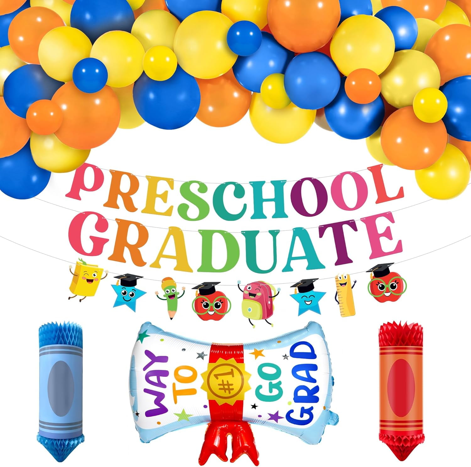 HYKE , Preschool Graduation Decorations Set - Huge, Pack of 56 ...