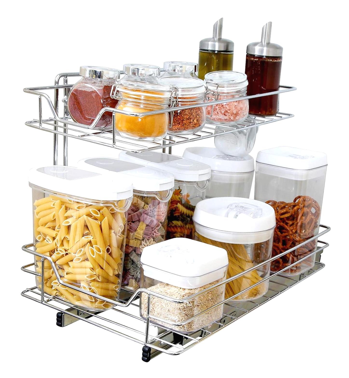 HYKE Pull-Out Cabinet Organizer – 2-Tier Chrome, Small Top, Medium ...