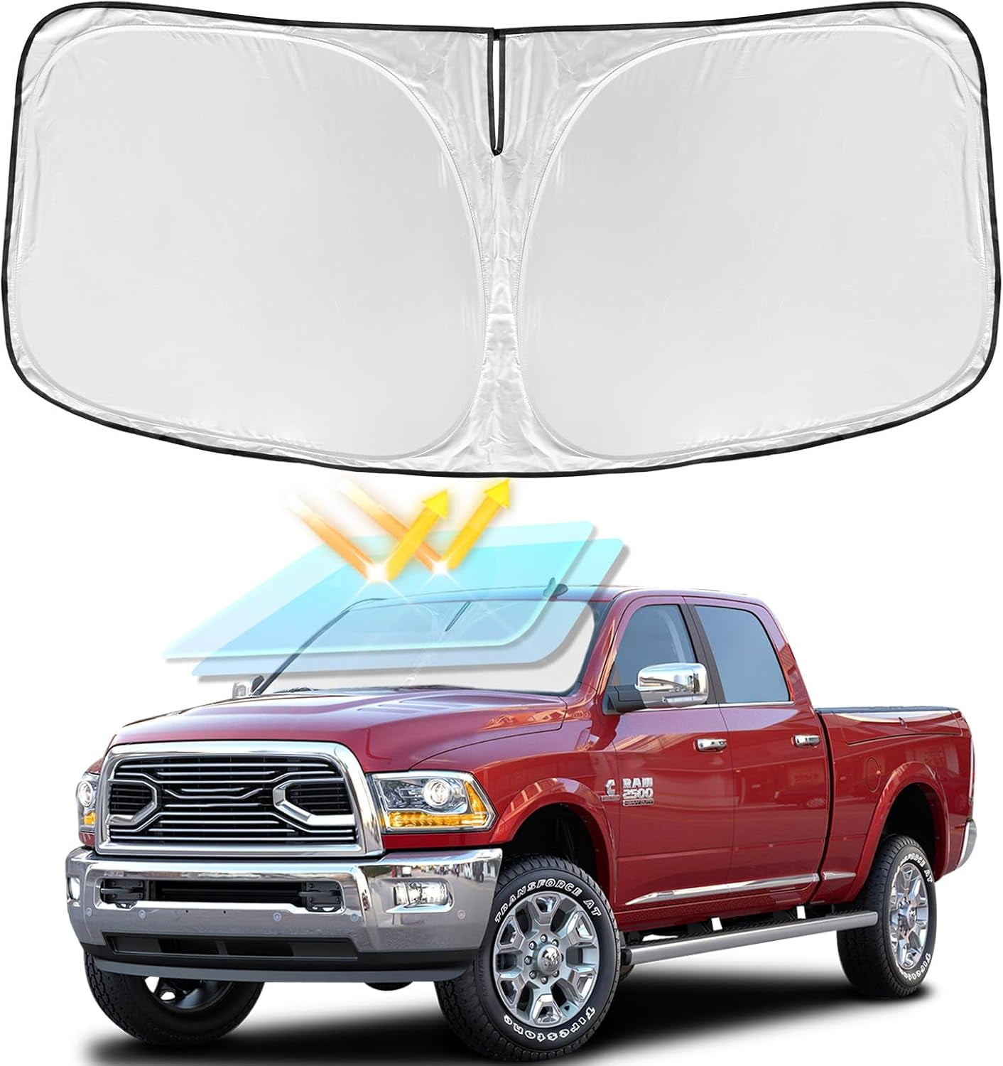 HYKE for RAM 2500 3500 2010-2025 Windshield Sun Shade - 4 Layers Car ...