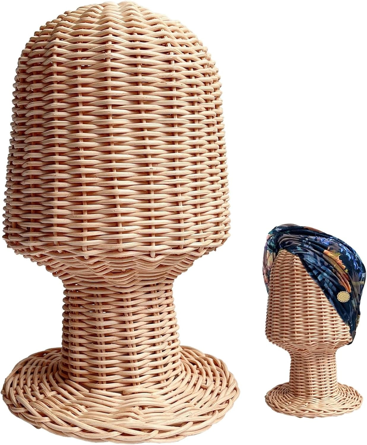 HYKE Rattan Mannequin Head Stand, Hat & Wig Display Holder, Wicker ...
