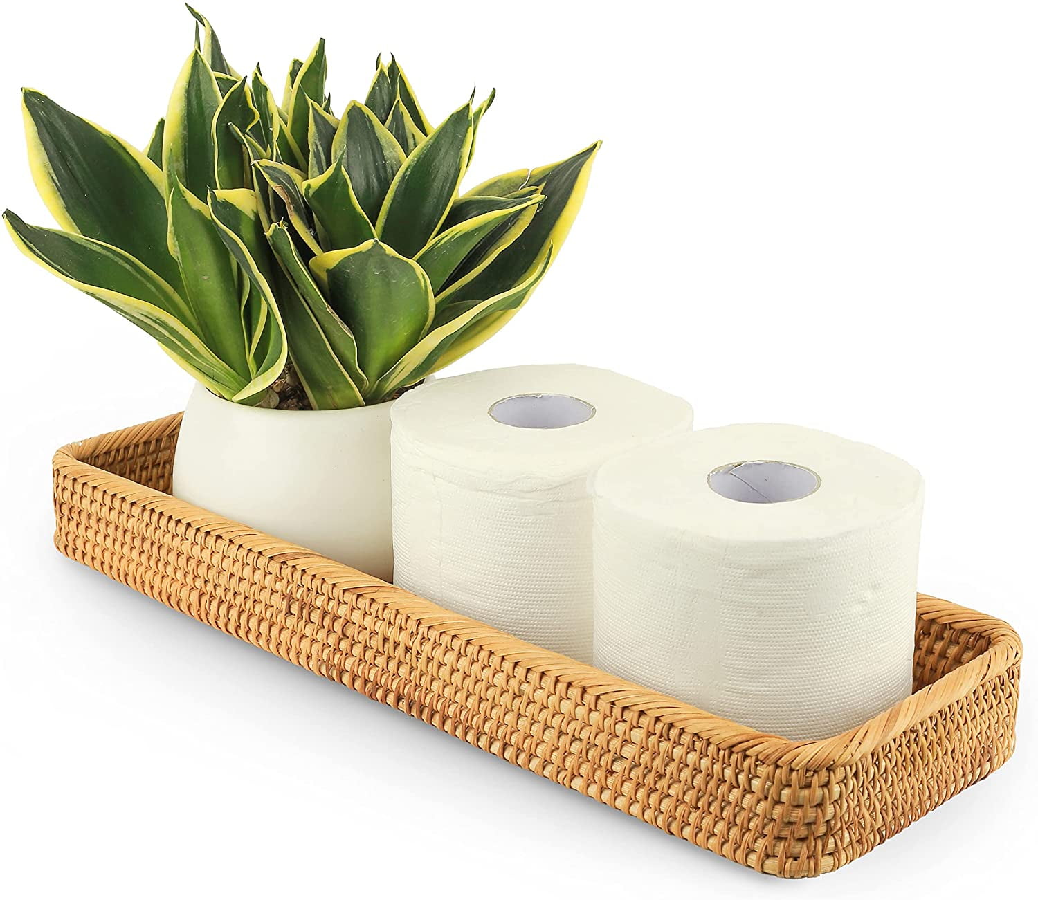 HYKE Rattan Toilet Tray Tank Tor 17 x 6 x 2 in Bathroom Baskets for ...