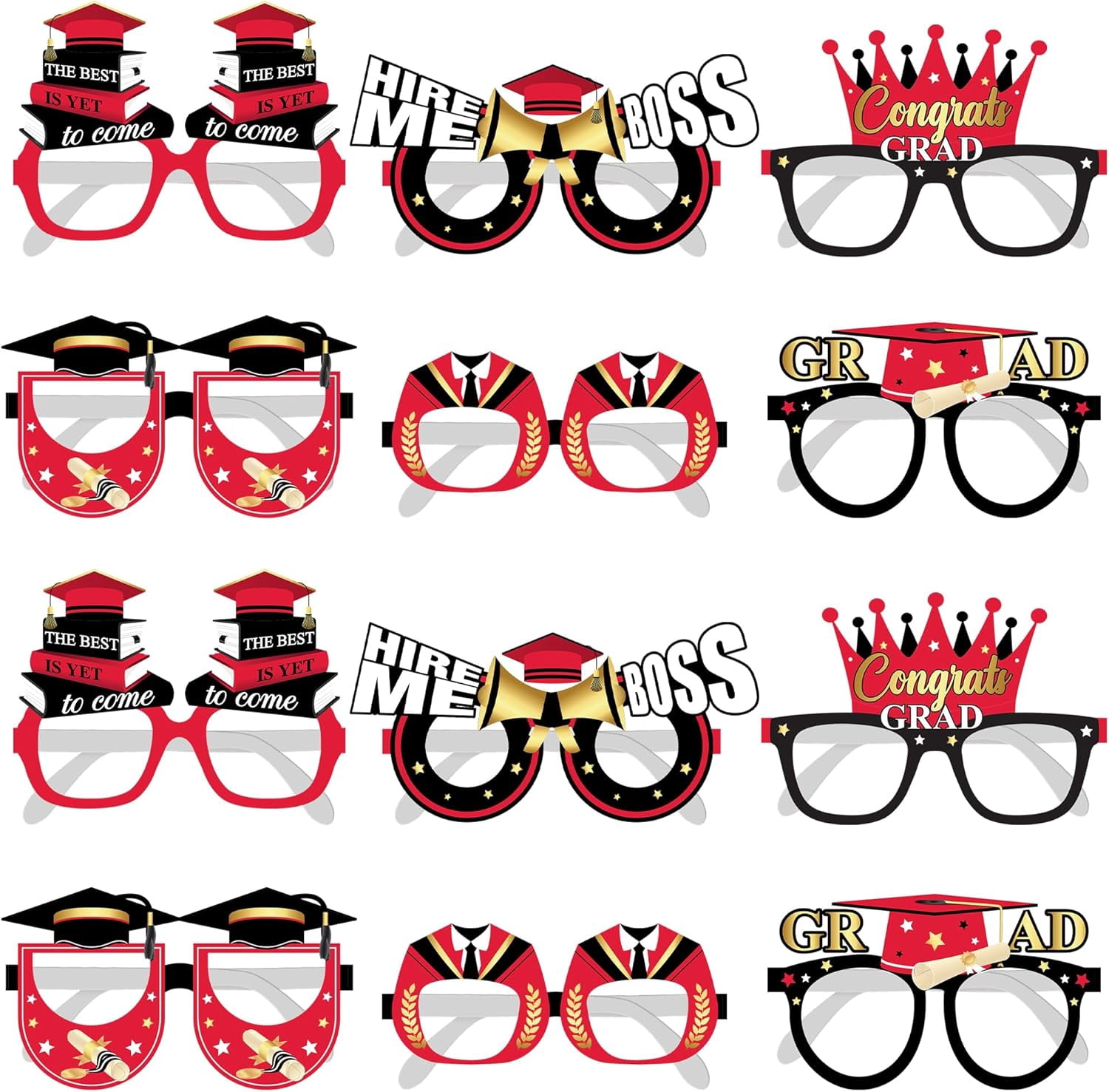 HYKE , Red 2025 Glasses Graduation - Pack of 12 | Graduation P Booth ps ...