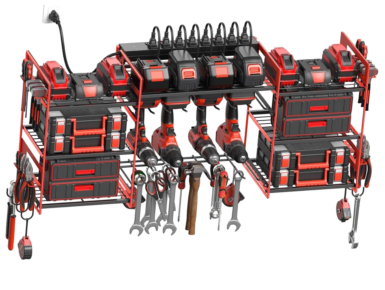 HYKE Red Power Tools Organizers Wall Mount, Large Tools and Battery ...