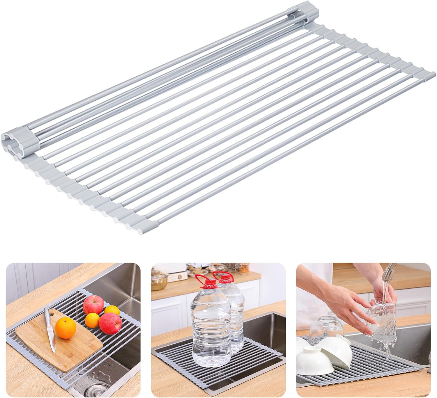 HYKE Roll Up Dish Drying Rack Tray Over Sink Detachable Foldable ...