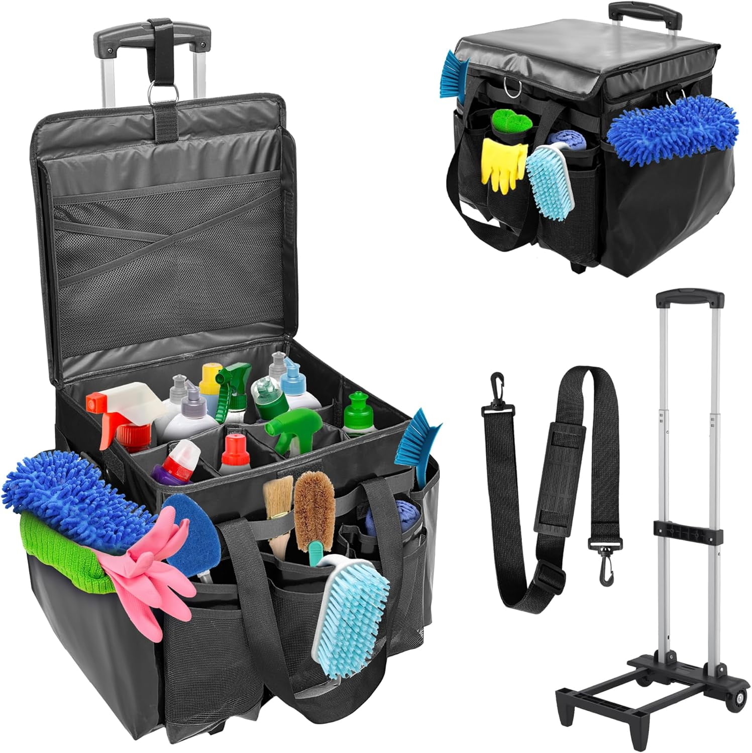 HYKE Rolling Cleaning Bag with Detachable Trolley,Household Cleaning ...