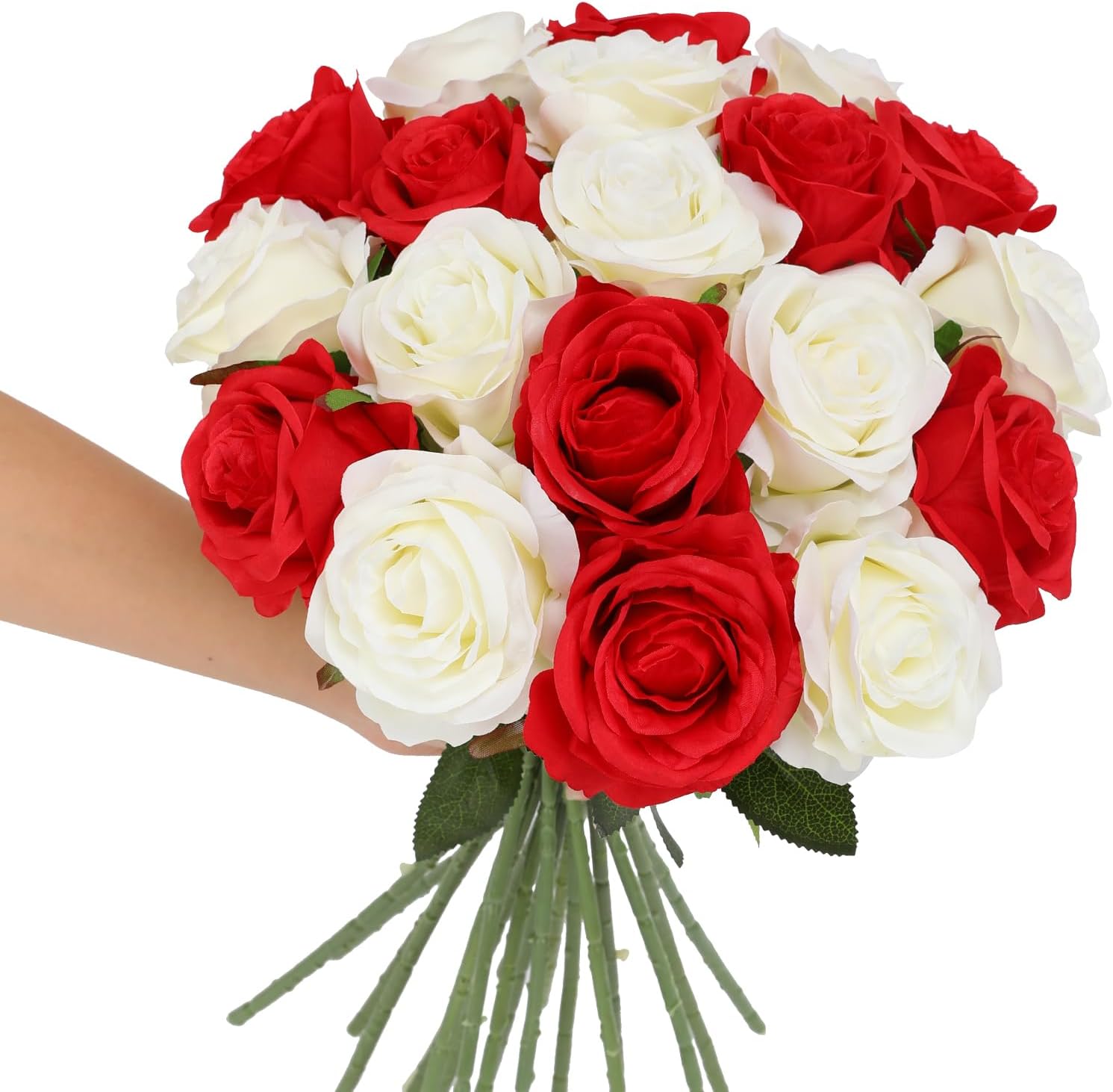 HYKE Roses Articial Flowers - 12 pcs Realistic Long Stem Fake Roses ...