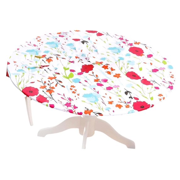 HYKE Round Fitted Table Cloth with Flannel Backing, 100% Oil Resistant ...