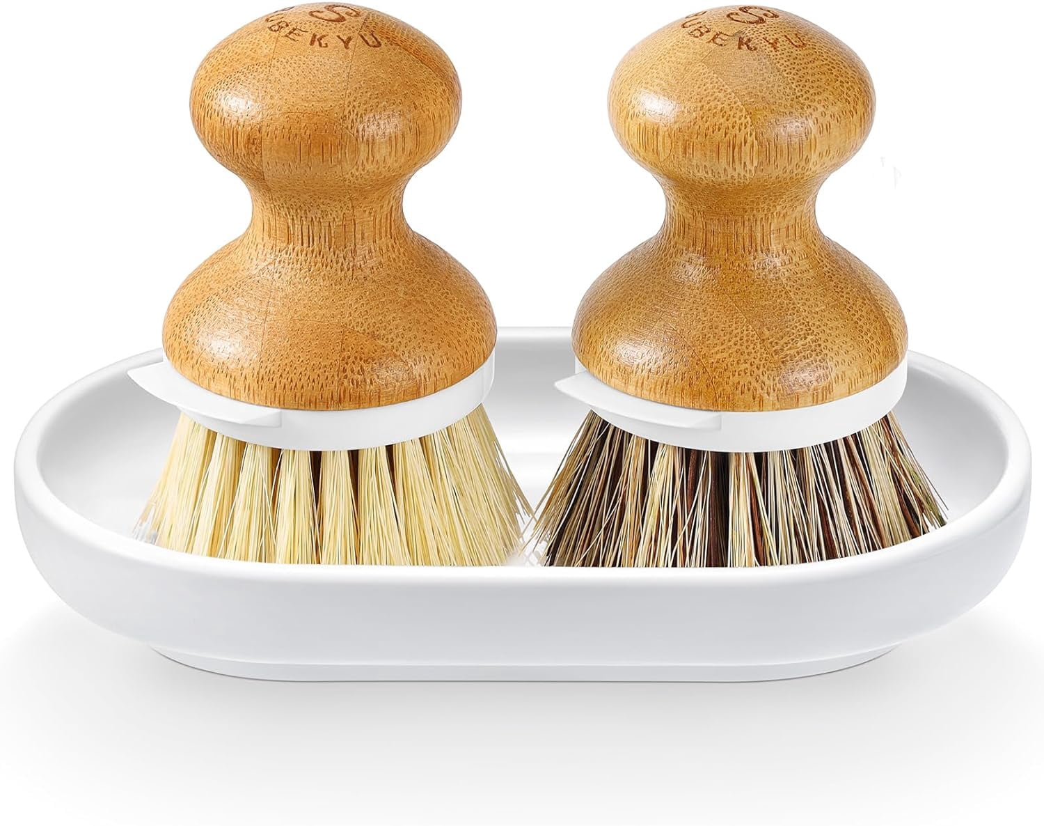 HYKE SUBYU Dish Brush, Bamboo Dish Scrush Set with Tray, Natural en ...
