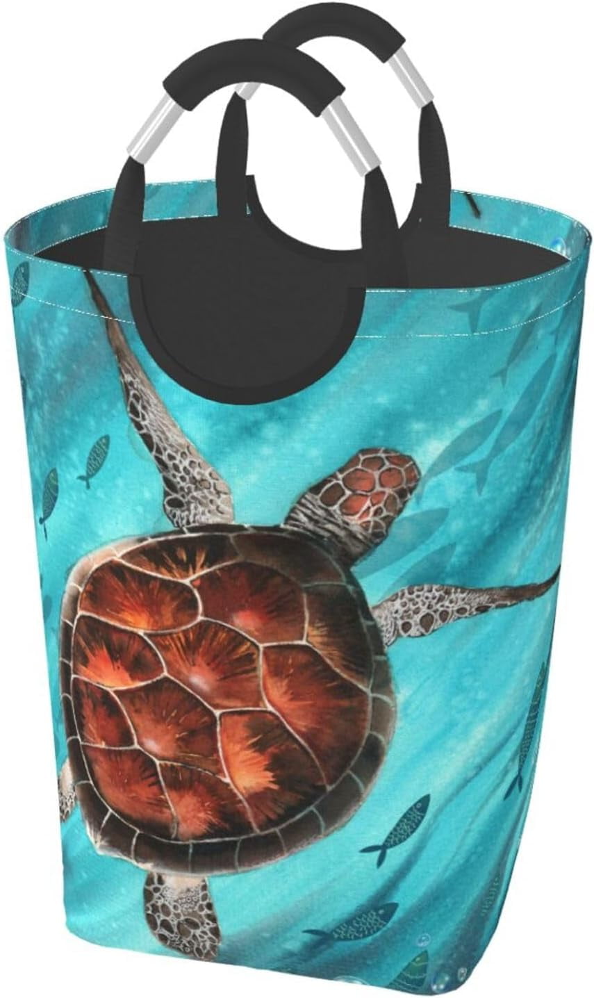 HYKE Sea Turtle Laundry Basket Watercolor Turtles 50L Large Collapsible ...