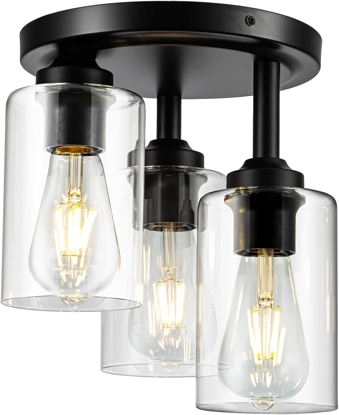HYKE Semi Flush Mount Ceiling Light,3-Light Clear Glass Shade Ceiling ...